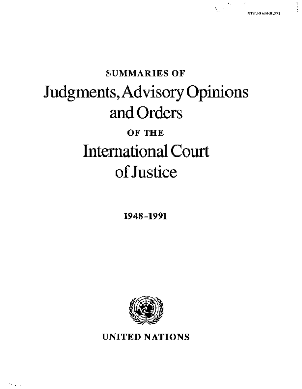 (PDF) Summaries of Judgments, Advisory Opinions and Orders of the ICJ ...