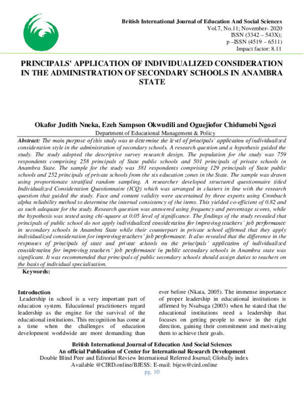 (PDF) PRINCIPALS' APPLICATION OF INDIVIDUALIZED CONSIDERATION IN THE ...