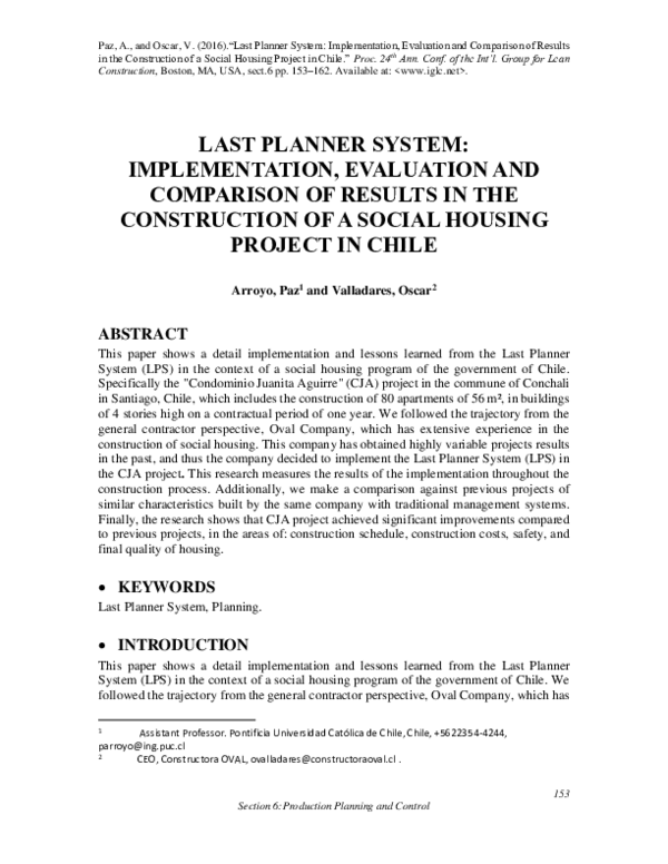 (PDF) Last Planner System: Implementation, Evaluation and Comparison of Results in the ...