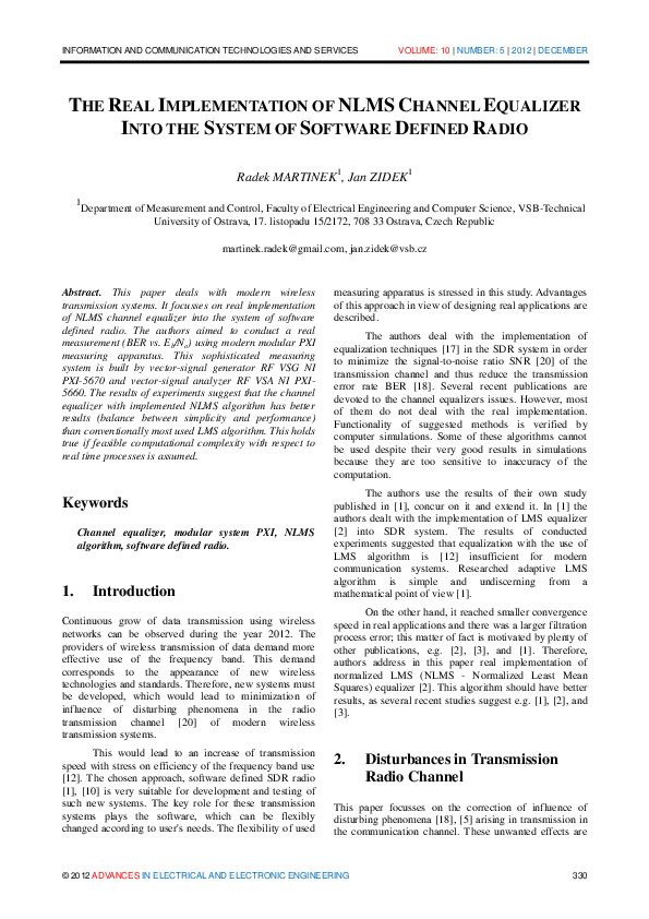 (PDF) The Real Implementation of NLMS Channel Equalizer into the System of Software Defined Radio