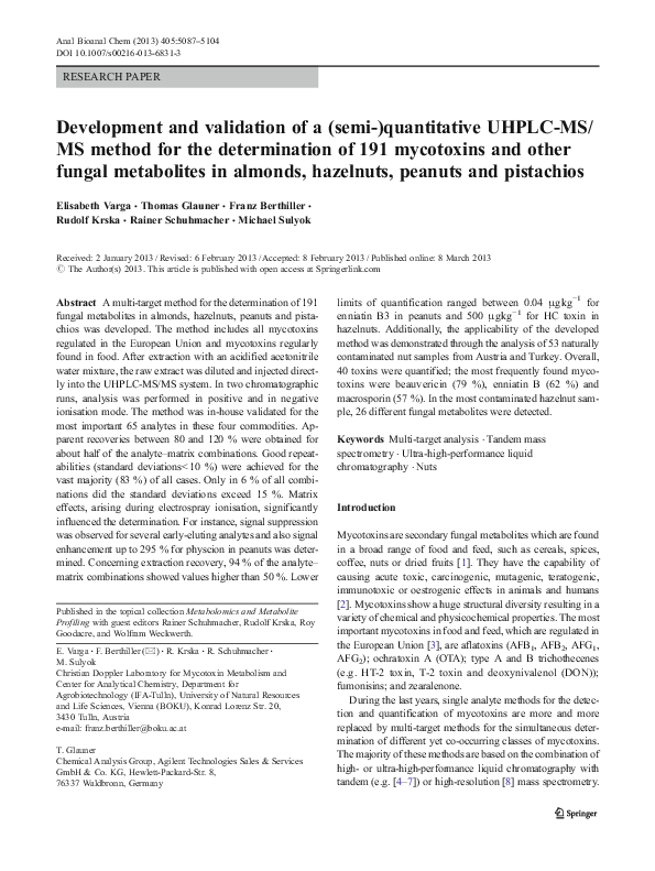 (PDF) Development and validation of a (semi-)quantitative UHPLC-MS/MS method for the ...