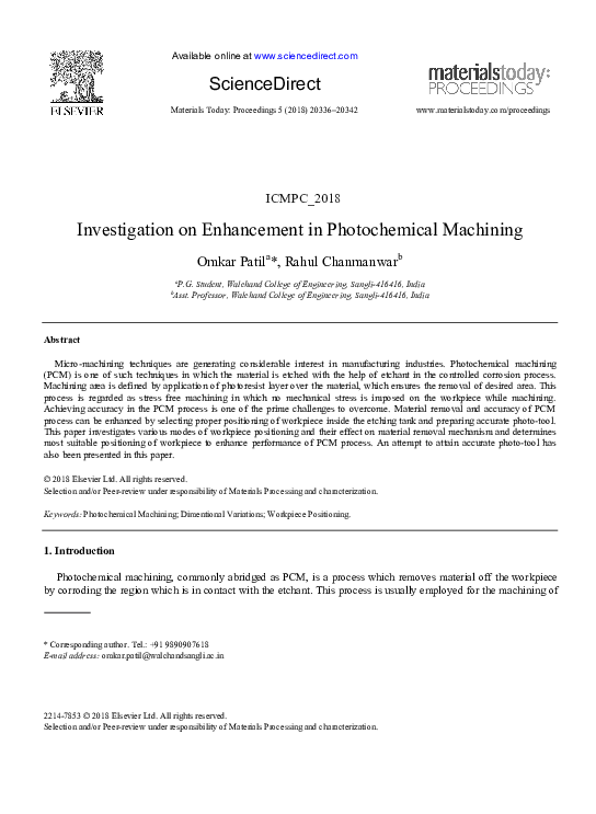 (PDF) Investigation on Enhancement in Photochemical Machining