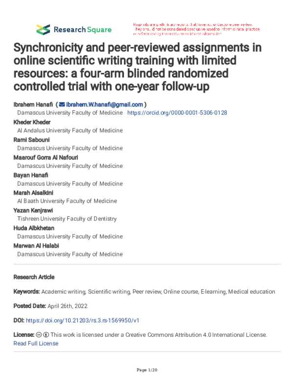 (PDF) Synchronicity and peer-reviewed assignments in online scientific ...