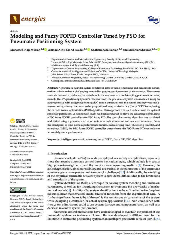 (PDF) Modeling and Fuzzy FOPID Controller Tuned by PSO for Pneumatic Positioning System