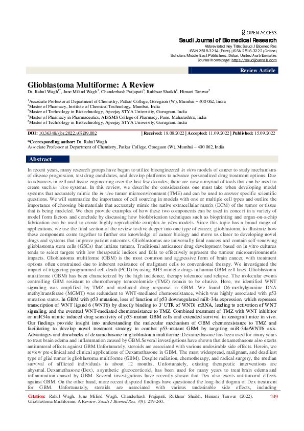 (PDF) Glioblastoma Multiforme: A Review