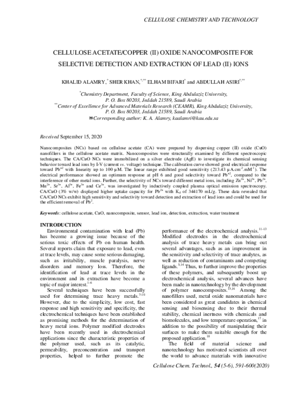 (PDF) Cellulose Acetate/Copper (II) Oxide Nanocomposite for Selective Detection and Extraction ...