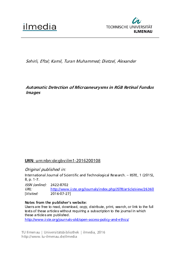 Pdf Automatic Detection Of Microaneurysms In Rgb Retinal Fundus Images