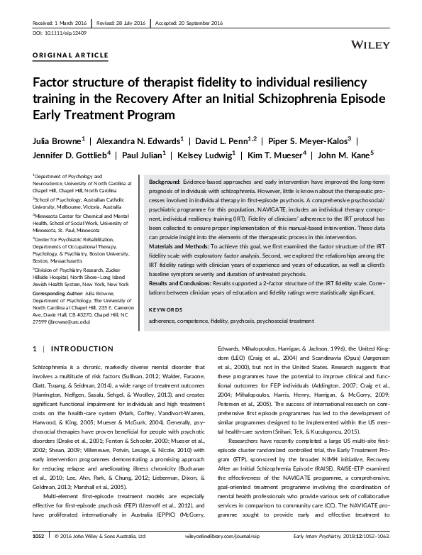 (PDF) Factor structure of therapist fidelity to individual resiliency ...