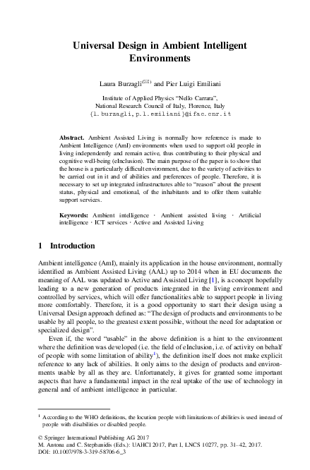 (PDF) Universal Design in Ambient Intelligent Environments