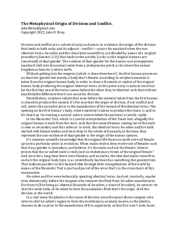 (PDF) The Metaphysical Origin of Division and Conflict.