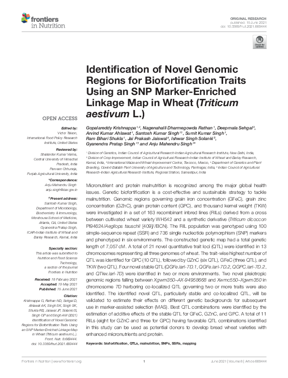 (PDF) Identification of Novel Genomic Regions for Biofortification Traits Using an SNP Marker ...