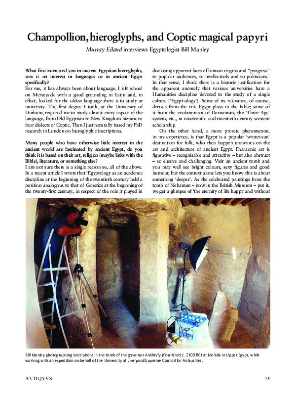 (PDF) Murray Eiland interviews Egyptologist Bill Manley, Antiqvvs 2:1 ...