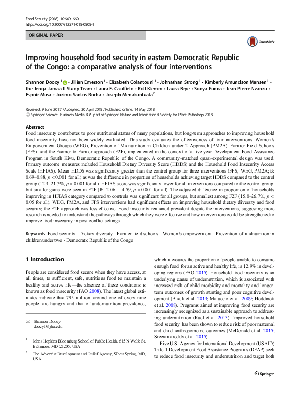 (PDF) Improving household food security in eastern Democratic Republic ...