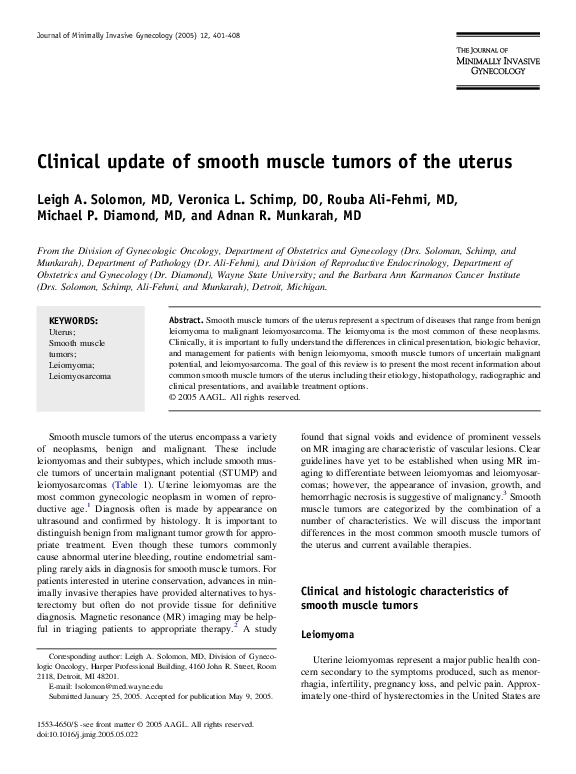 (PDF) Clinical update of smooth muscle tumors of the uterus