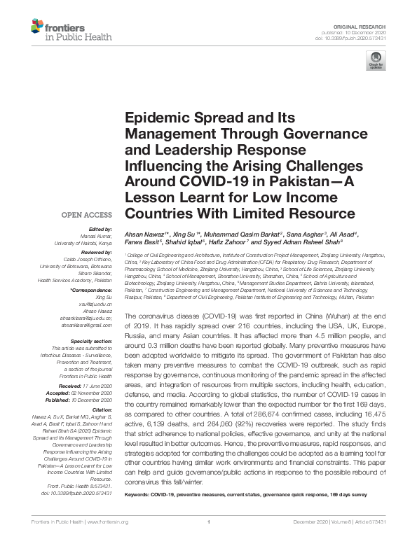 (PDF) Epidemic Spread and Its Management Through Governance and Leadership Response Influencing ...