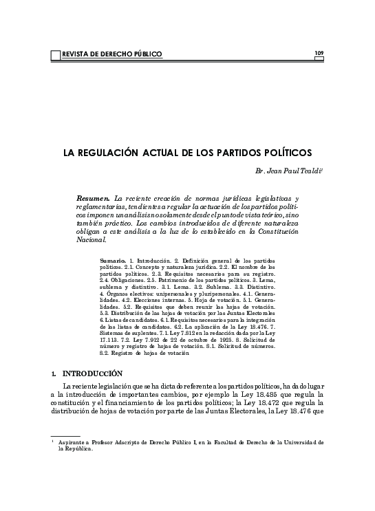 (PDF) La regulación actual de los partidos políticos