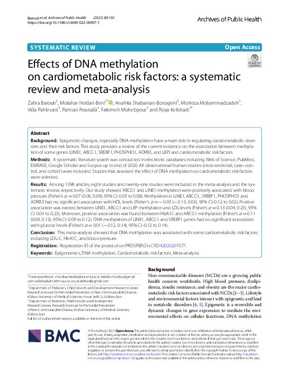 (PDF) Effects of DNA methylation on cardiometabolic risk factors: a systematic review and meta ...
