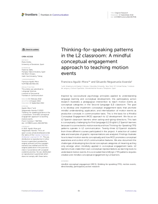 (PDF) Thinking-for-speaking patterns in the L2 classroom: A mindful ...