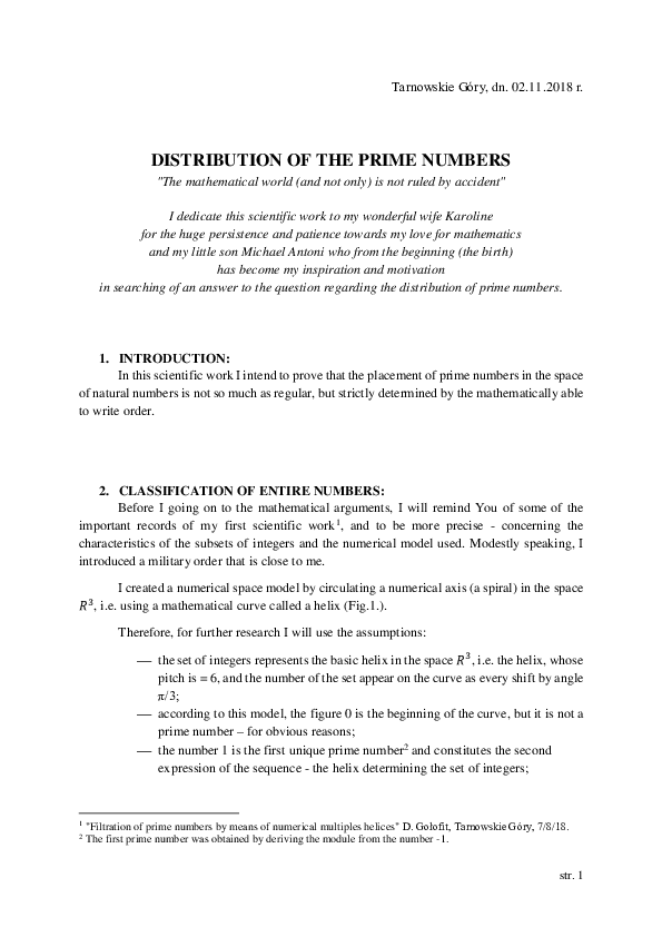 (PDF) Distribution od Prime Numbers | Dariusz Gołofit - Academia.edu