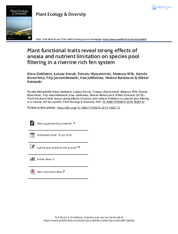(PDF) Plant functional traits reveal strong effects of anoxia and ...