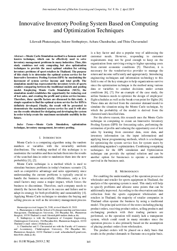 (PDF) Innovative Inventory Pooling System Based on Computing and Optimization Techniques