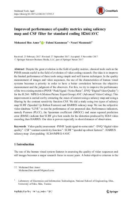 (PDF) Improved performance of quality metrics using saliency map and CSF filter for standard ...