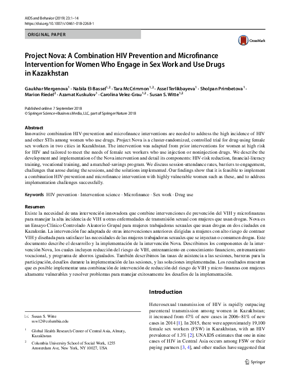 (PDF) Project Nova: A Combination HIV Prevention and Microfinance Intervention for Women Who ...