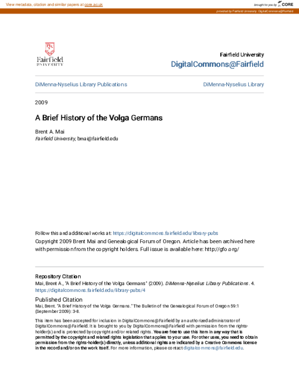(PDF) A Brief History of the Volga Germans