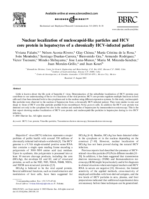 (PDF) Nuclear localization of nucleocapsid-like particles and HCV core ...