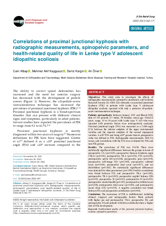 (PDF) Correlations of proximal junctional kyphosis with radiographic measurements, spinopelvic ...