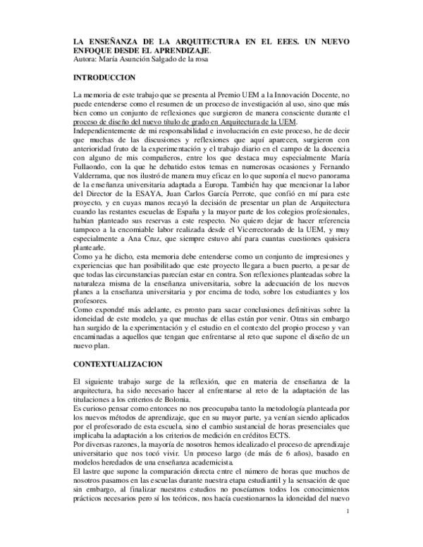 (PDF) La enseñanza de la arquitectura en el EEES. Un nuevo enfoque ...