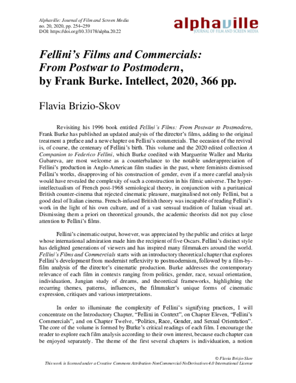 (PDF) Fellini’s Films and Commercials: From Postwar to Postmodern, by Frank Burke