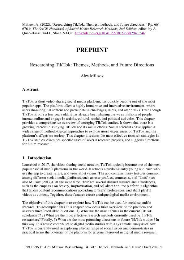 (PDF) Researching TikTok: Themes, Methods, and Future Directions | Alex ...