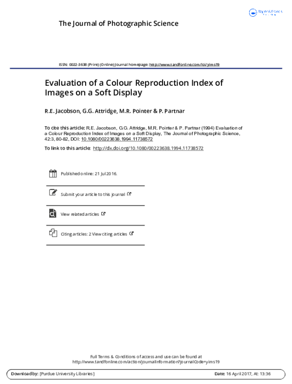 (PDF) Evaluation of a Colour Reproduction Index of Images on a Soft Display