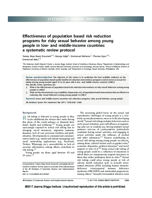 (PDF) The Effectiveness of Population Based Risk Reduction Programs and ...