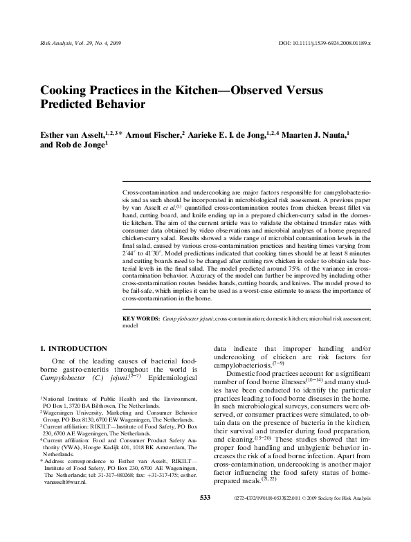 (PDF) Cooking Practices in the Kitchen-Observed Versus Predicted Behavior