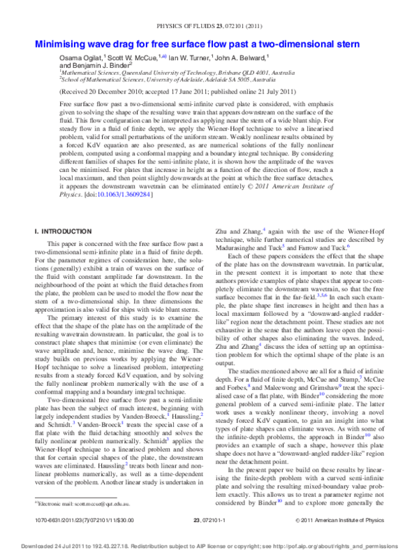 (PDF) Minimising wave drag for free surface flow past a two-dimensional stern