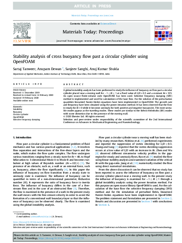 (PDF) Stability analysis of cross buoyancy flow past a circular cylinder using OpenFOAM