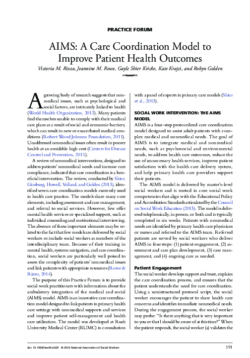 (PDF) AIMS: A Care Coordination Model to Improve Patient Health Outcomes