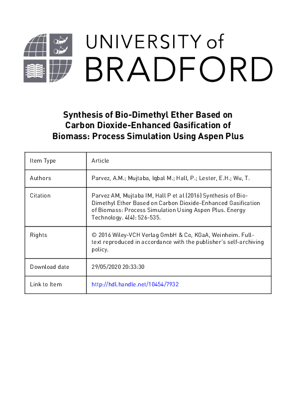 (PDF) Synthesis of Bio-Dimethyl Ether Based on Carbon Dioxide-Enhanced ...