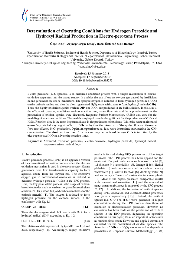 (PDF) Determination of Operating Conditions for Hydrogen Peroxide and ...
