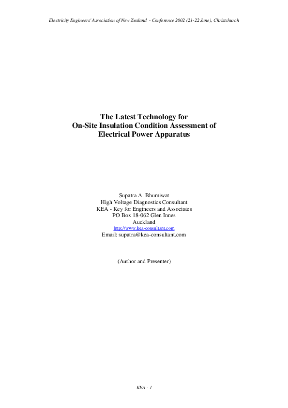 Pdf The Latest Technology For On Site Insulation Condition Assessment Of Electrical Power