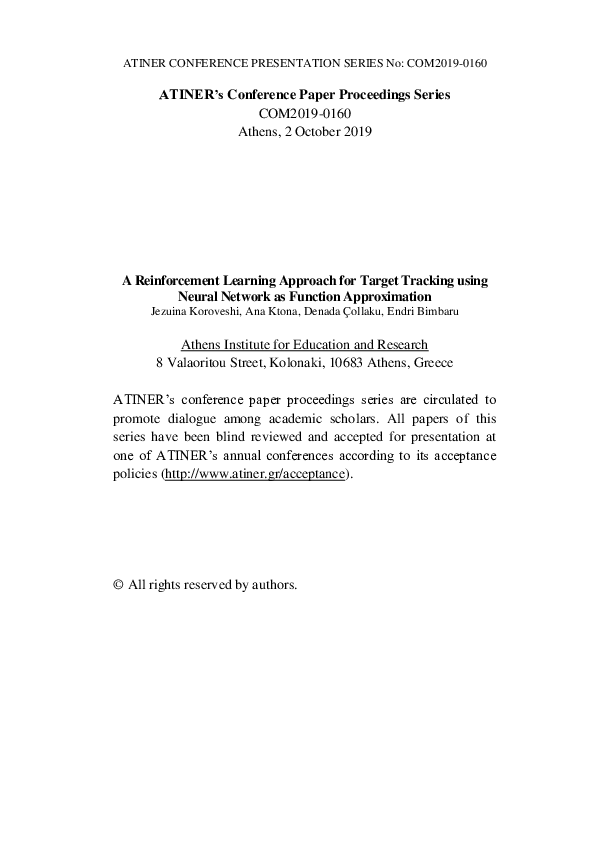 (PDF) A Reinforcement Learning Approach for Target Tracking using Neural Network as Function ...