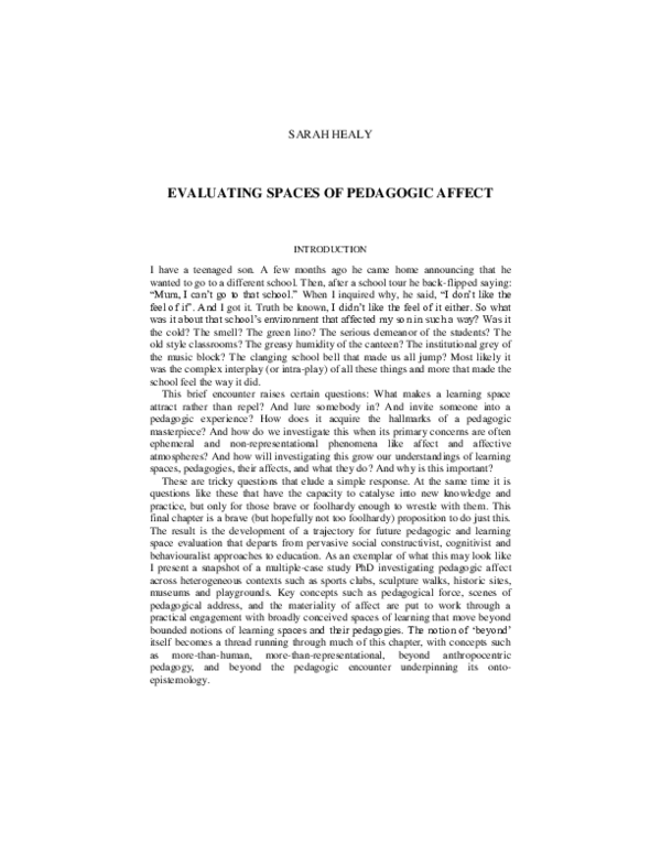 (PDF) Evaluating Spaces of Pedagogic Affect