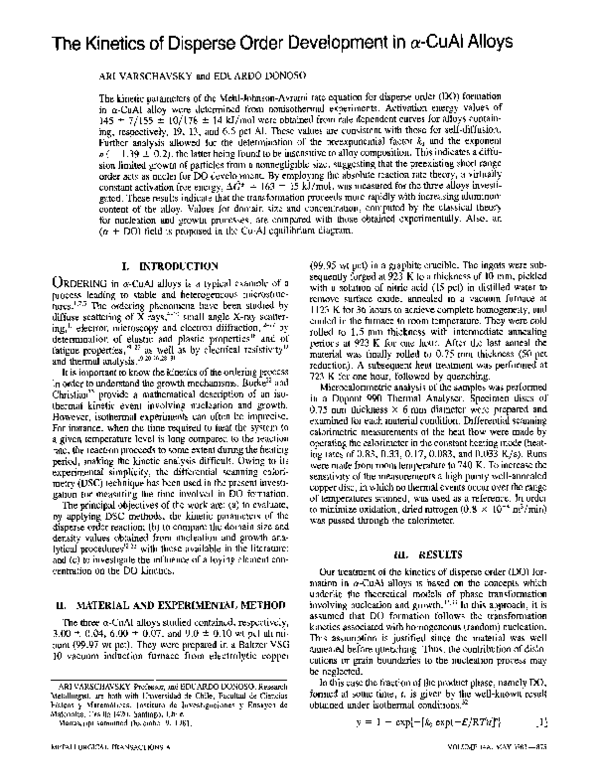 (PDF) The kinetics of disperse order development in α-cual alloys