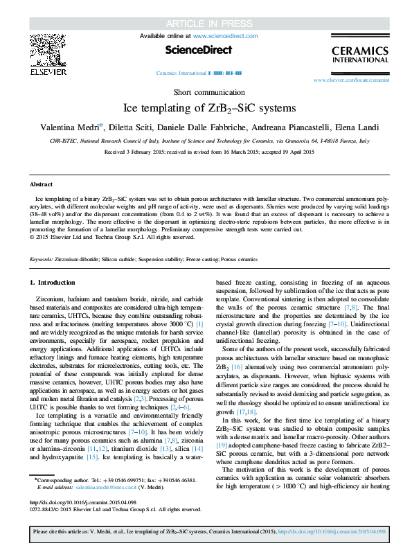 (PDF) Ice templating of ZrB2–SiC systems | Andreana Piancastelli ...