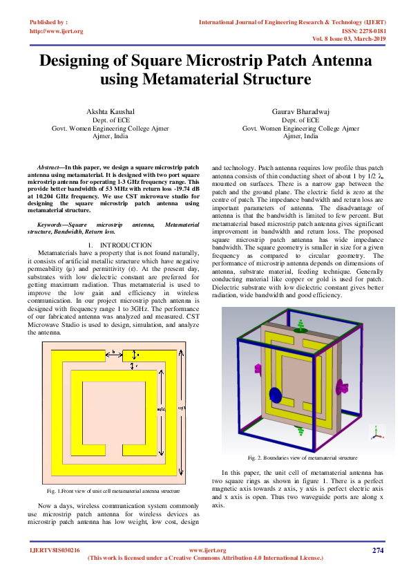 (PDF) Designing of Square Microstrip Patch Antennausing Metamaterial Structure