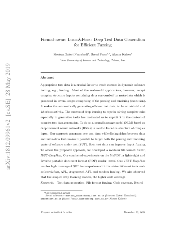 Pdf Format Aware Learnandfuzz Deep Test Data Generation For Efficient