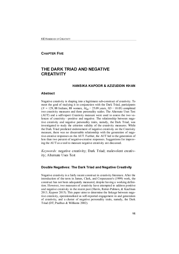 (PDF) The Dark Triad and Negative Creativity