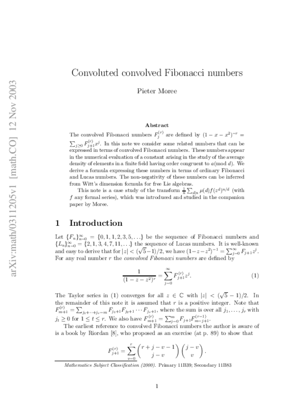Pdf Convoluted Convolved Fibonacci Numbers